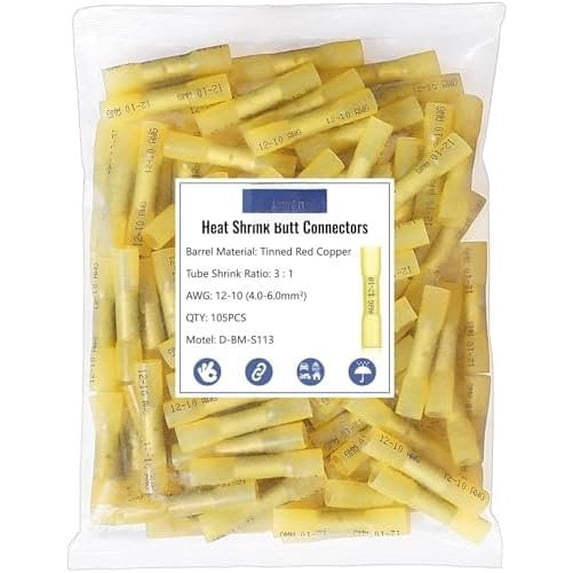 Heat Shrink Wire Connectors, 105 count 12-10 AWG Yellow Insulated ...
