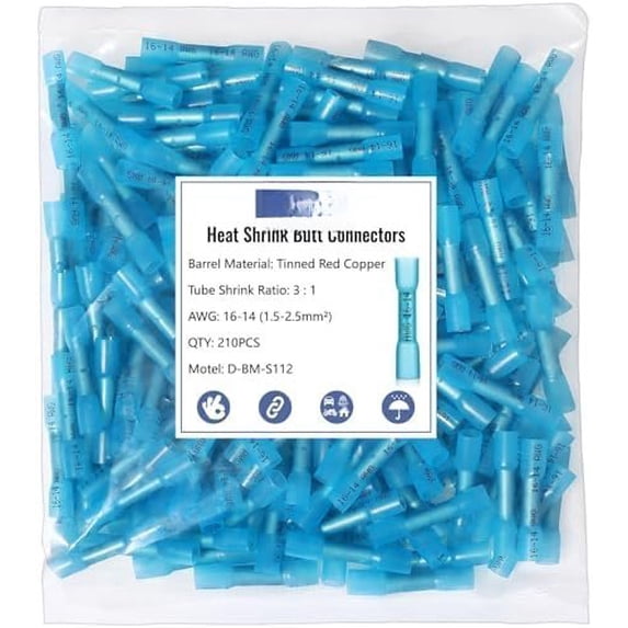 Heat Shrink Wire Connectors, 210 count 16-14 AWG Blue Insulated ...