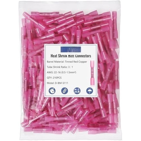 Heat Shrink Wire Connectors, 210 count 22-16 AWG Red Insulated ...