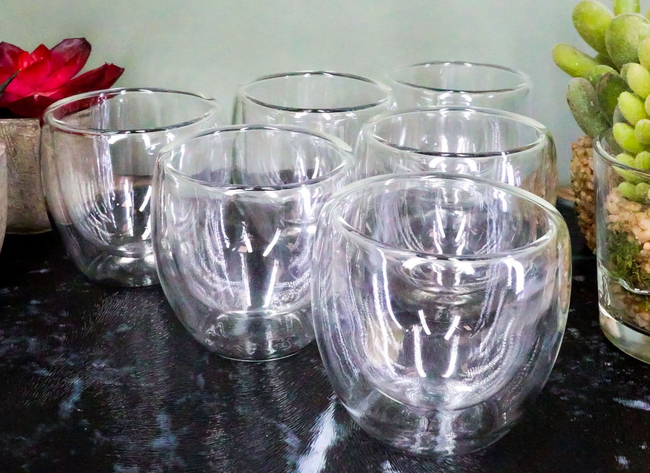 Heat Thermal Resistant Double Wall Glass Sake or Tea Cup Set of 6 Shot ...