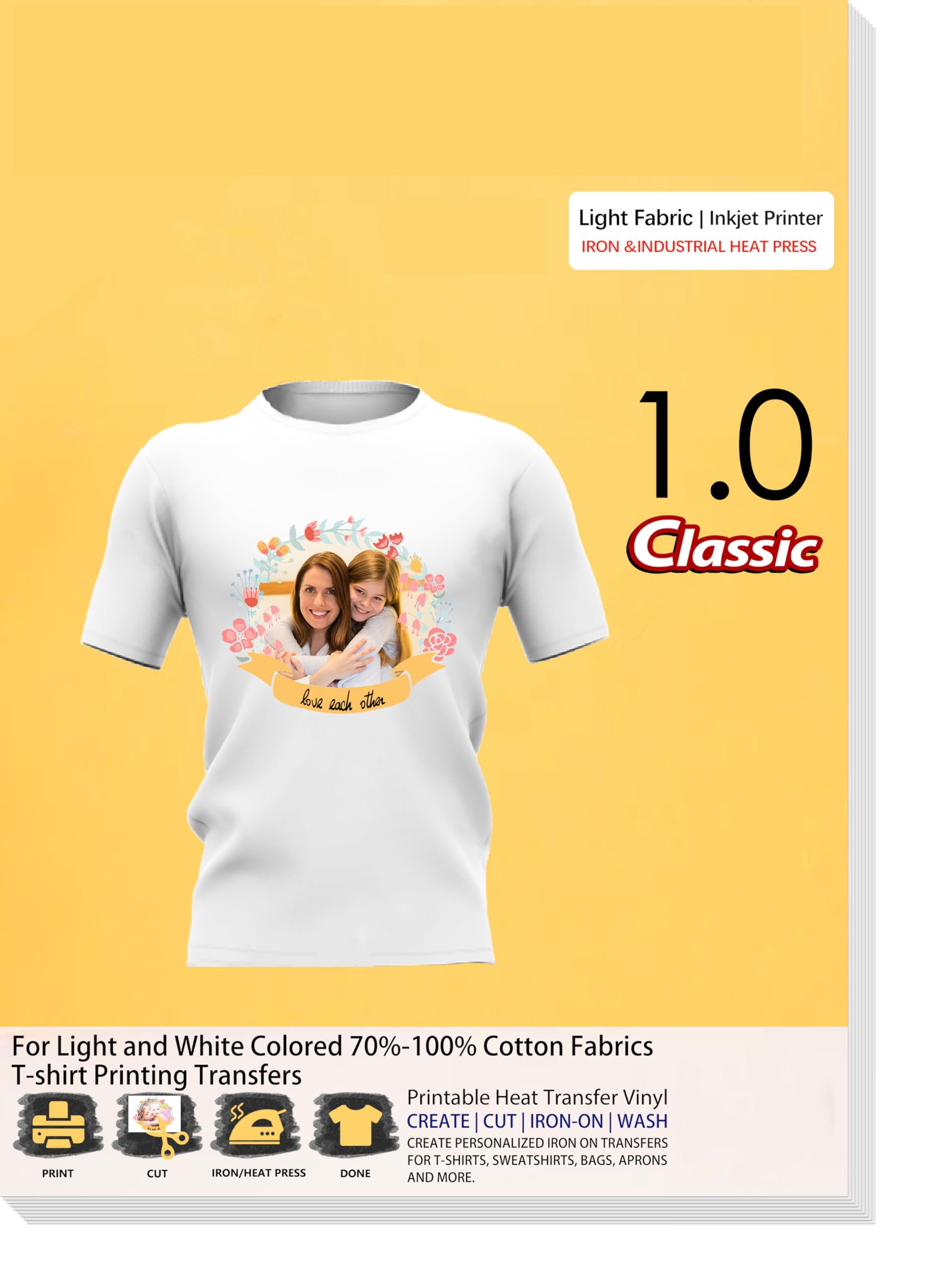 Heat Transfer Paper for Light Fabrics, Printable Vinyl for Inkjet ...
