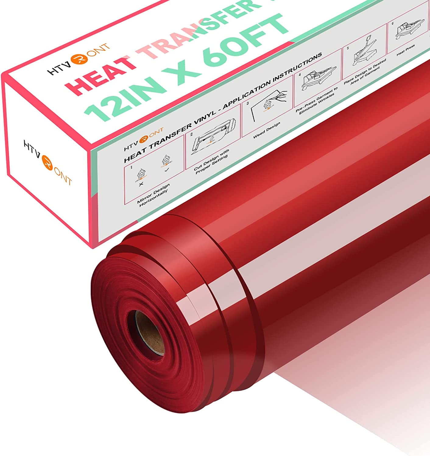 Heat Transfer Vinyl Red Iron on Vinyl-12 x 60FT Red HTV Vinyl Roll Easy ...