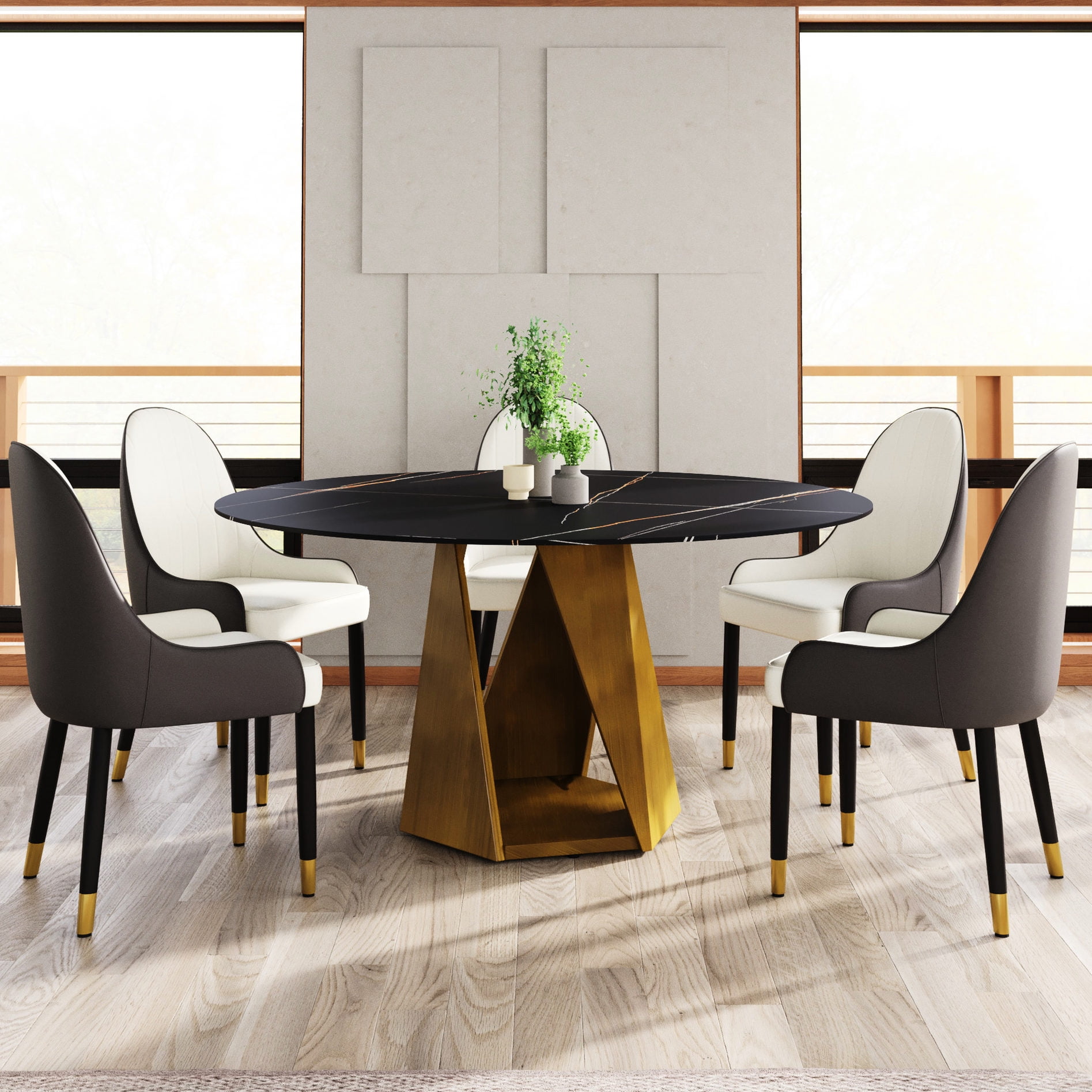 Heat-resistant Round Dining Table+Bronze Iron Base"-"Family Dinners ...