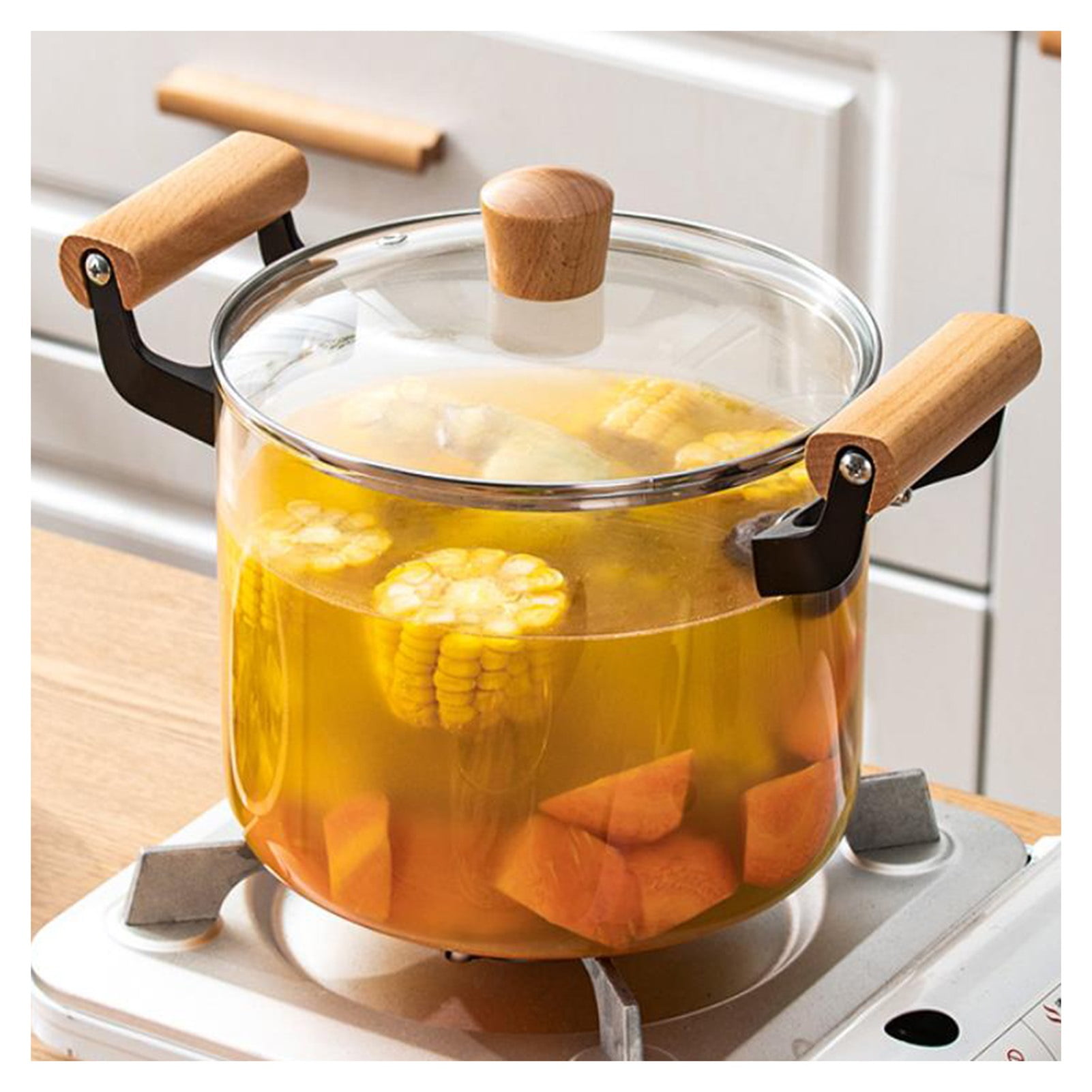 Heat-resistant glass soup pot with lid and handles, transparent ...