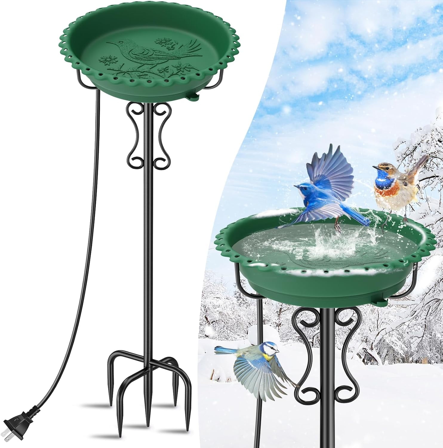 Heated Bird Bath for Outside Winter,100W Thermostat Control Birdbath ...