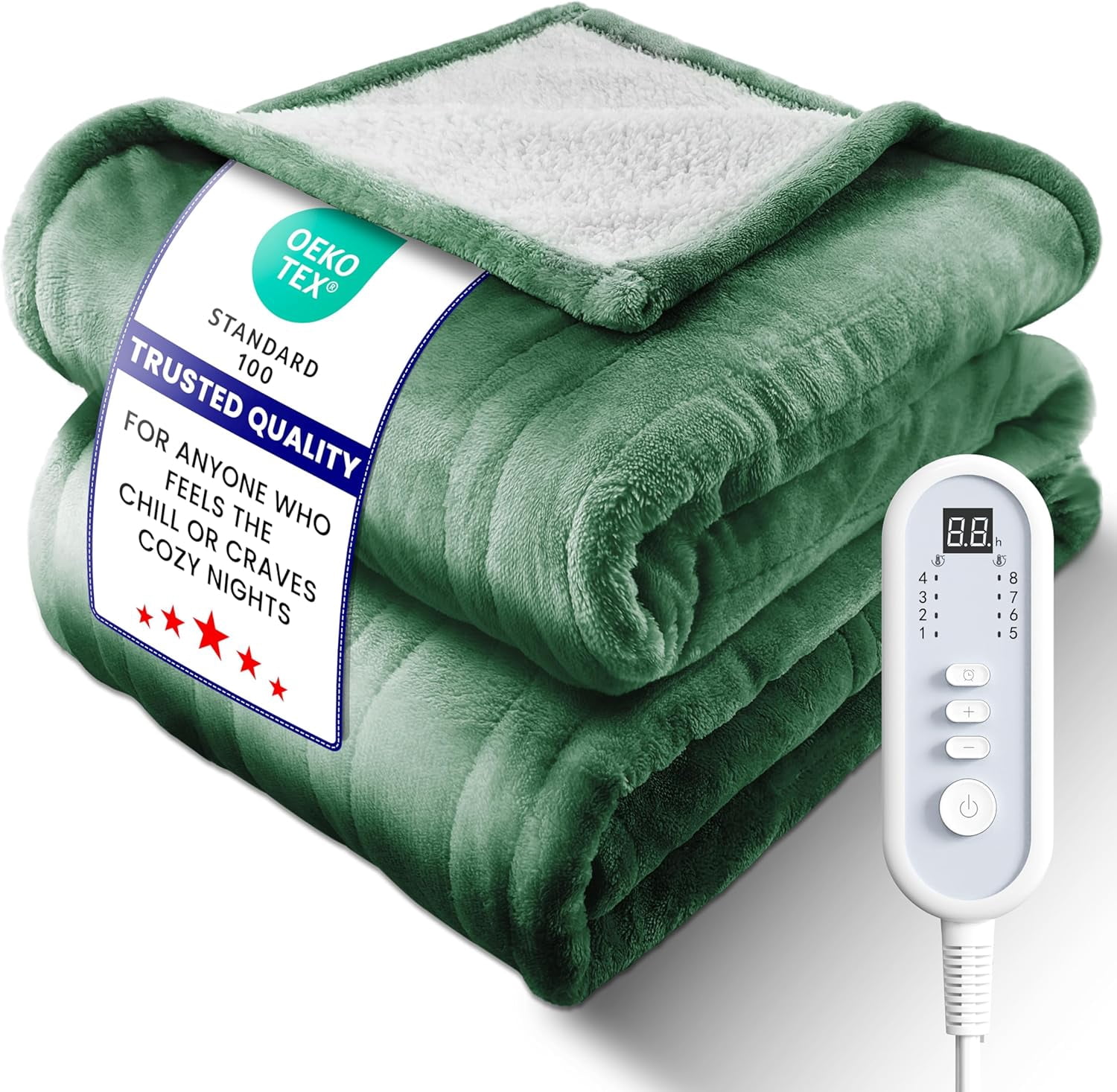 Heated Blanket , -Cozy Flannel & Sherpa, Even Heat Distribution & Temp ...