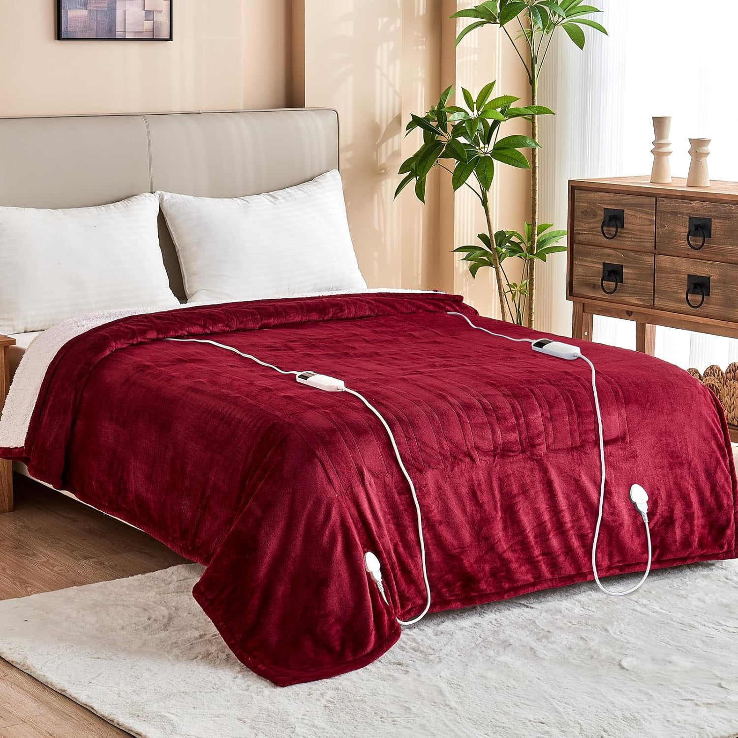 Heated Blanket Electric Queen Size, Soft Sherpa Flannel Heating Blanket ...