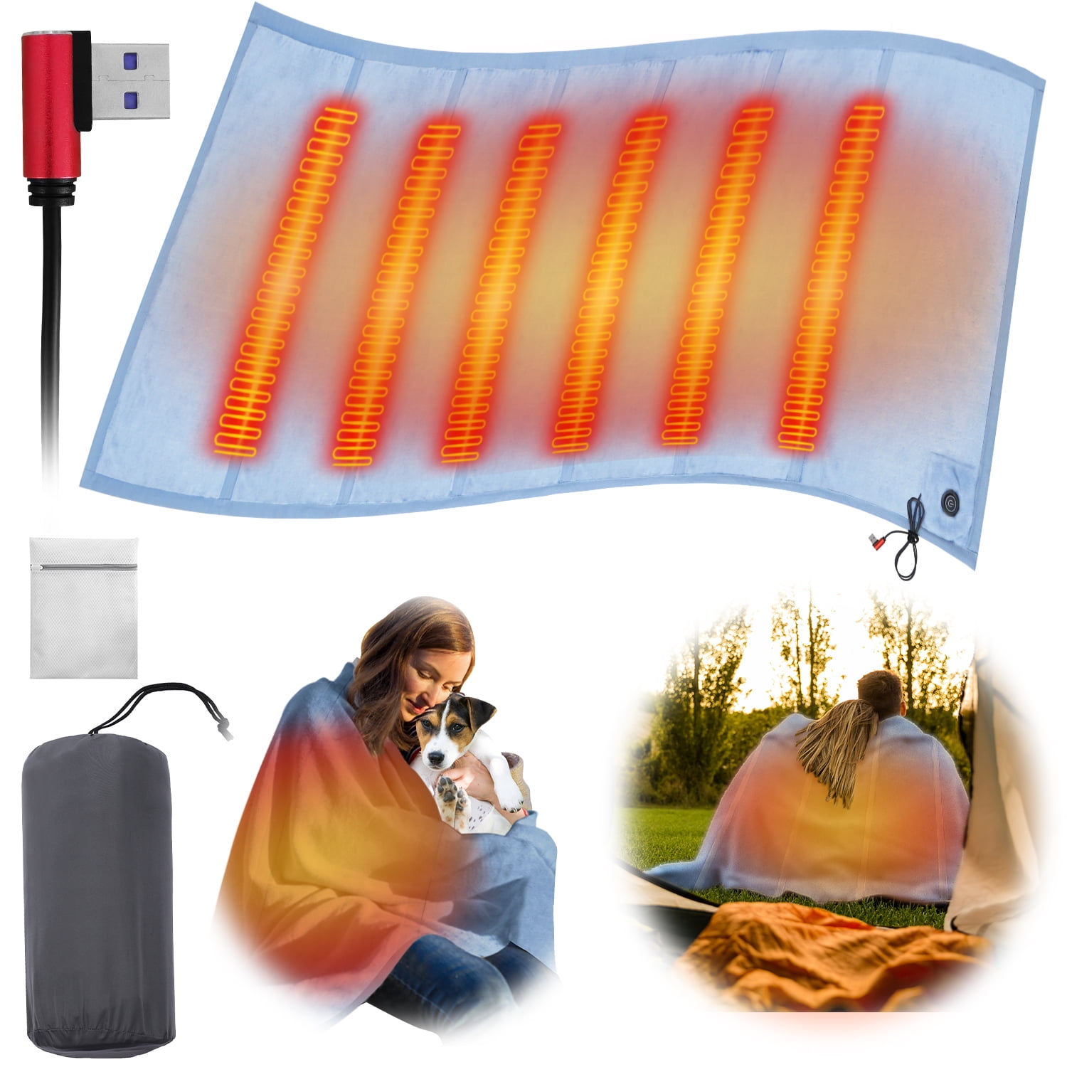 Heated Blanket Electric Throw - Without Battery Pack, USB Battery Power ...