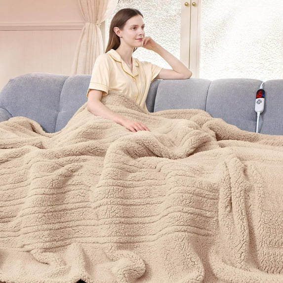Heated Blanket Full Size 72"X84" Beige - Soft Double Sided Sherpa ...