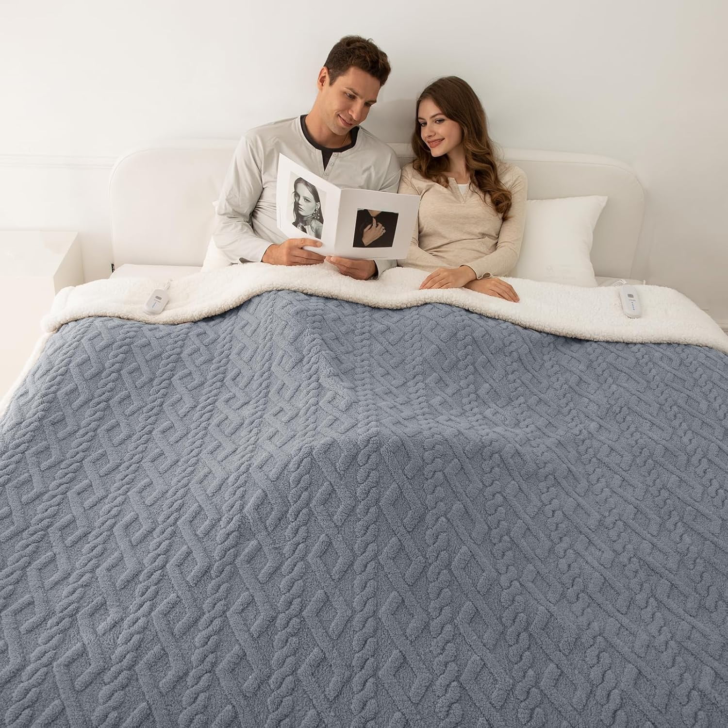 Heated Blanket Size 84"X90" Blue - Soft Thick Warm Sherpa Blanket for ...