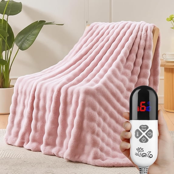 Heated Blanket Throw 50"x60" Soft Luxury Fluffy Faux Machine Washable 6 ...