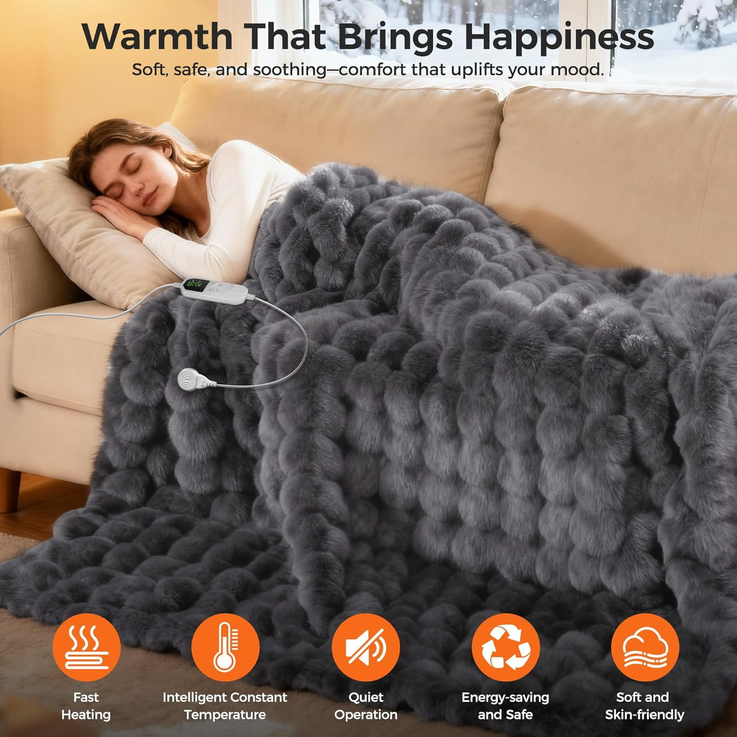 Heated Blanket Throw, Fast Heating Blanket Throw with 1/2/4/6/9/12 ...