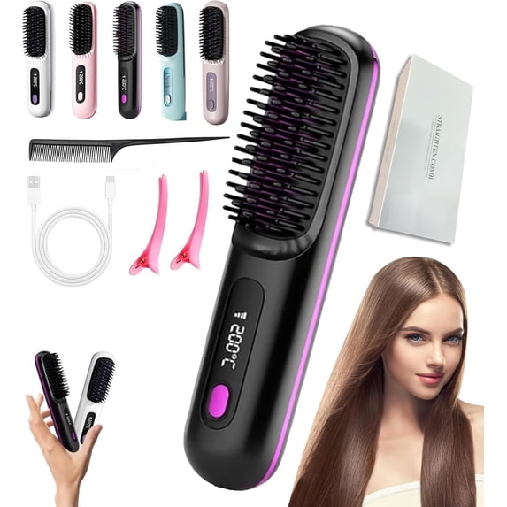Heated Brush for Short Hair, Short Hair Styling Tools, USB Rechargeable ...