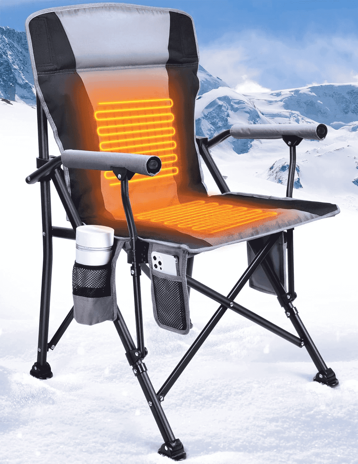 Heated Camping Chair for Adults, Fully Padded Heated Folding Chair with ...