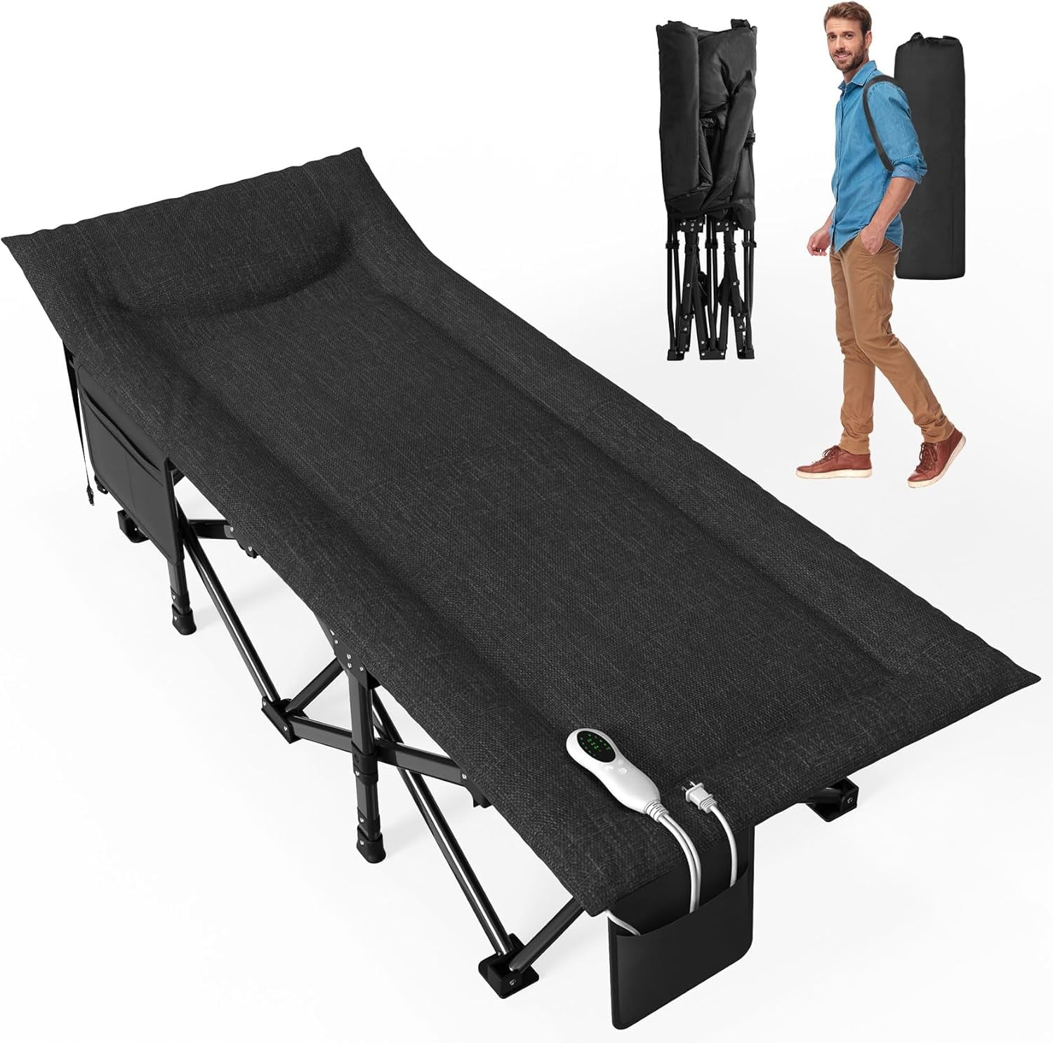 Heated Camping Cot, Padded Folding Camping Cots for Adults, 1200D ...