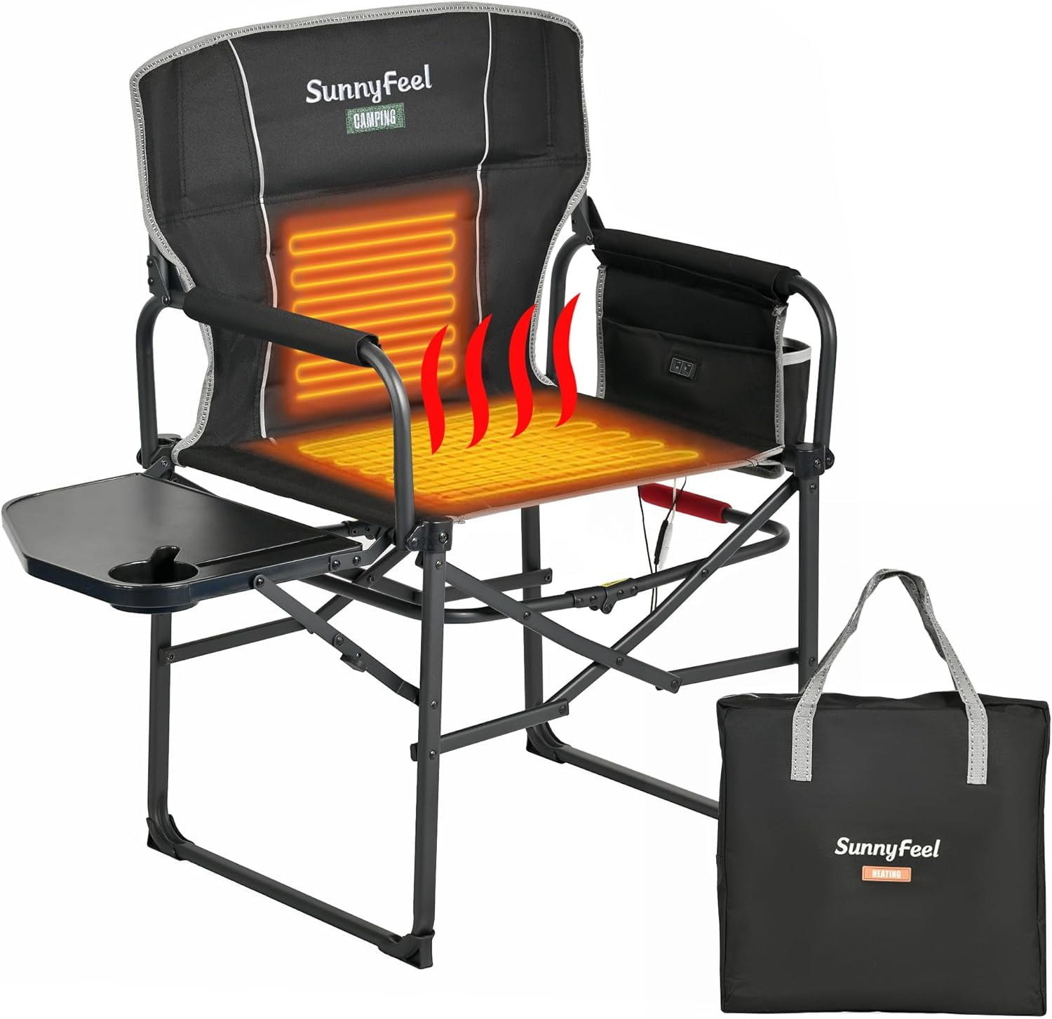 Heated Camping Director's Chair, Heavy Duty, Oversized Outdoor Portable ...