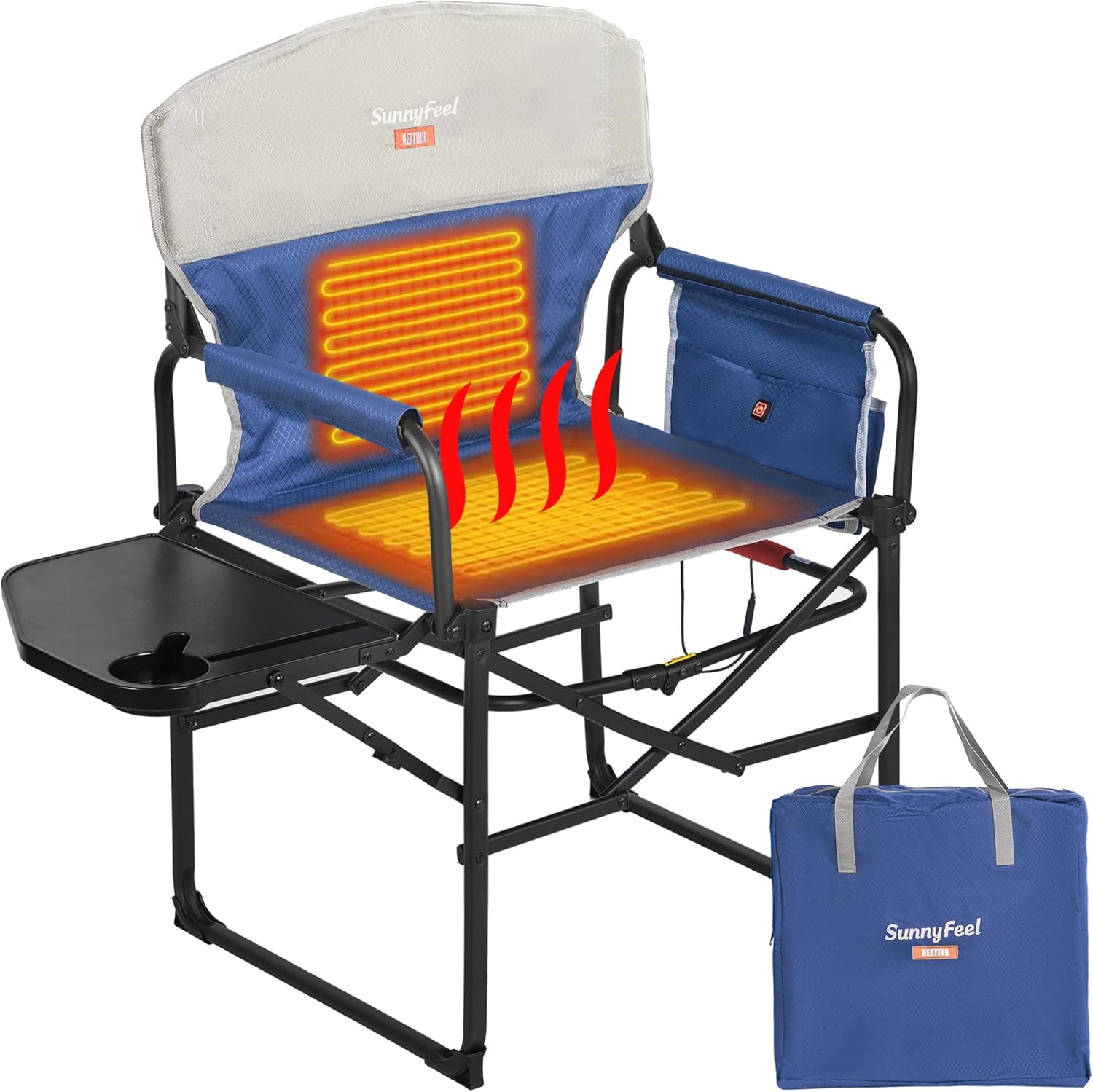 Heated Camping Director's Chair, Heavy Duty, Oversized Outdoor Portable ...