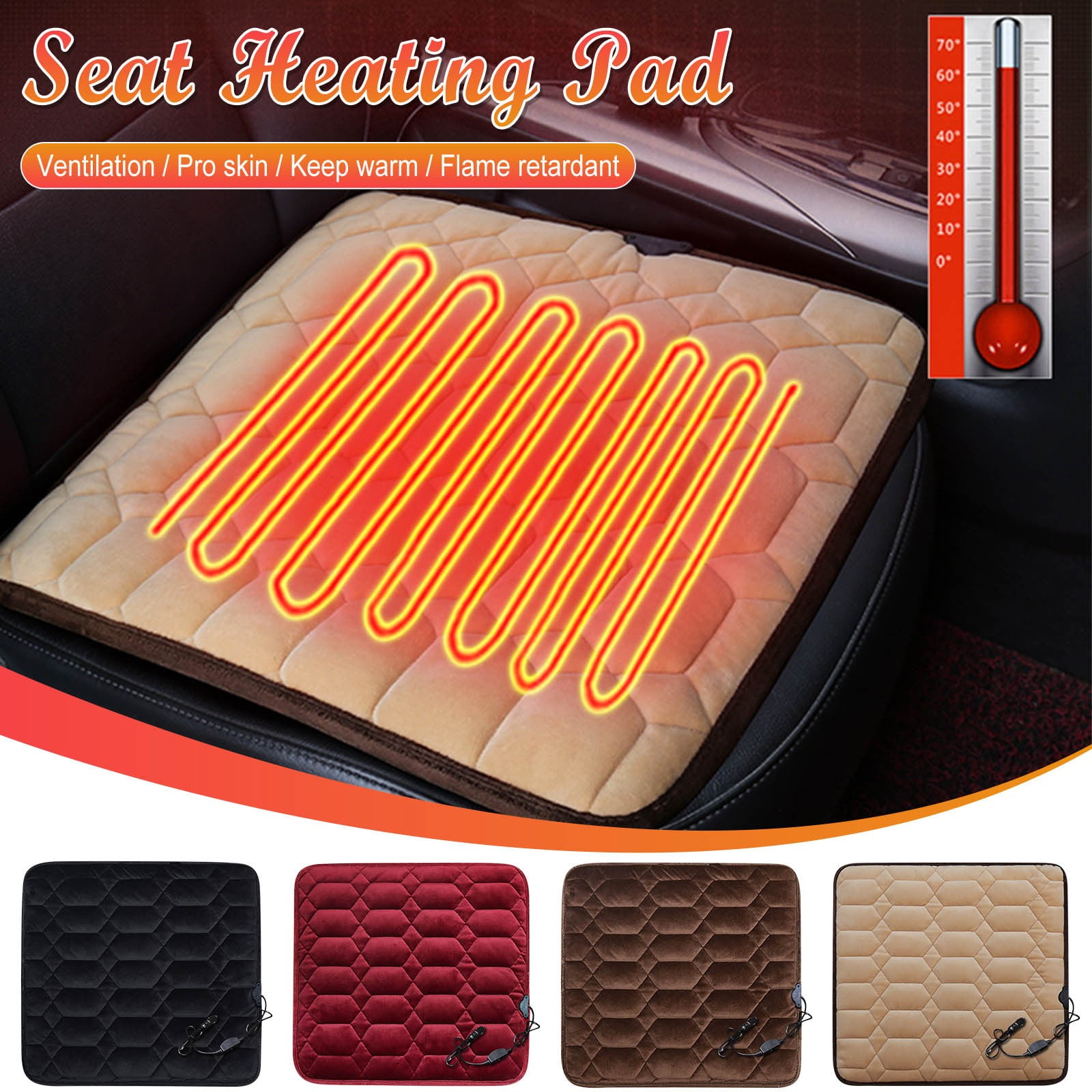 Heated Car Seat Cushion, 12V/24V Portable Car Heating Pad Back, Heating ...