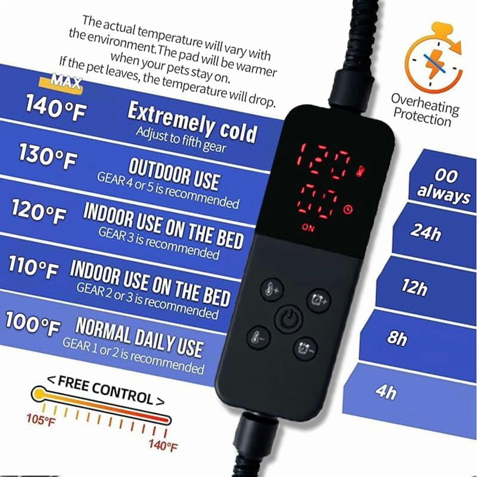 Heated Cat Bed with Removable Cover, 5 Level Timer & Temperature ...