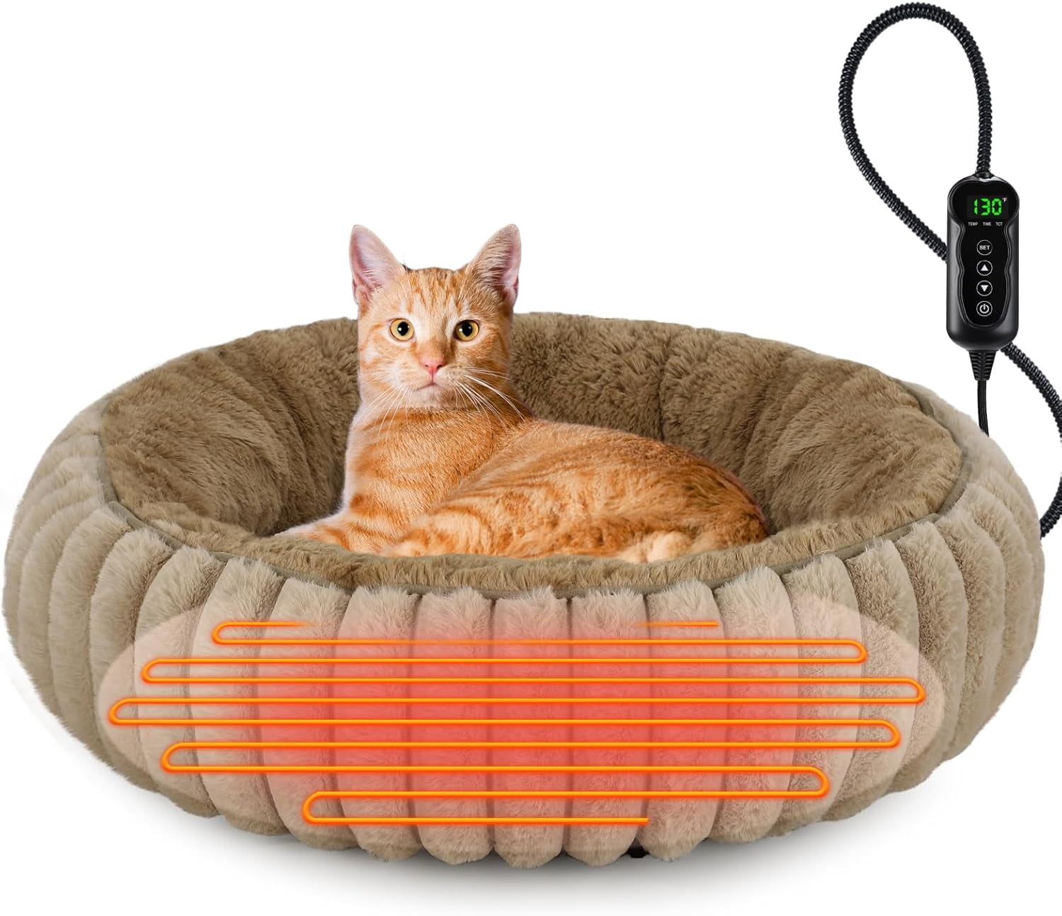 Heated Cat Beds for Indoor Cats and Small Dogs, 20" Cozy Donut Heated ...