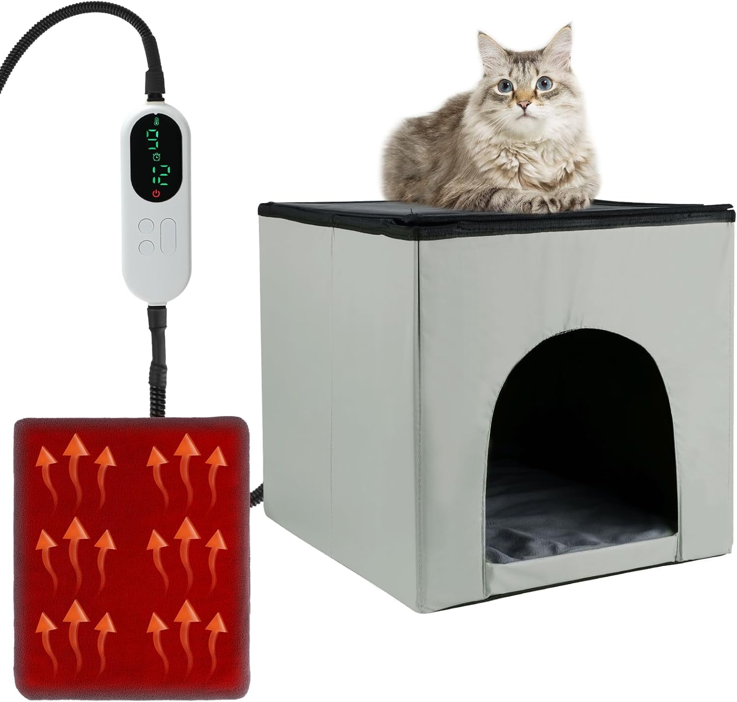 Heated Cat House for Cats, Foldable Waterproof Timing Heated Cat Houses ...