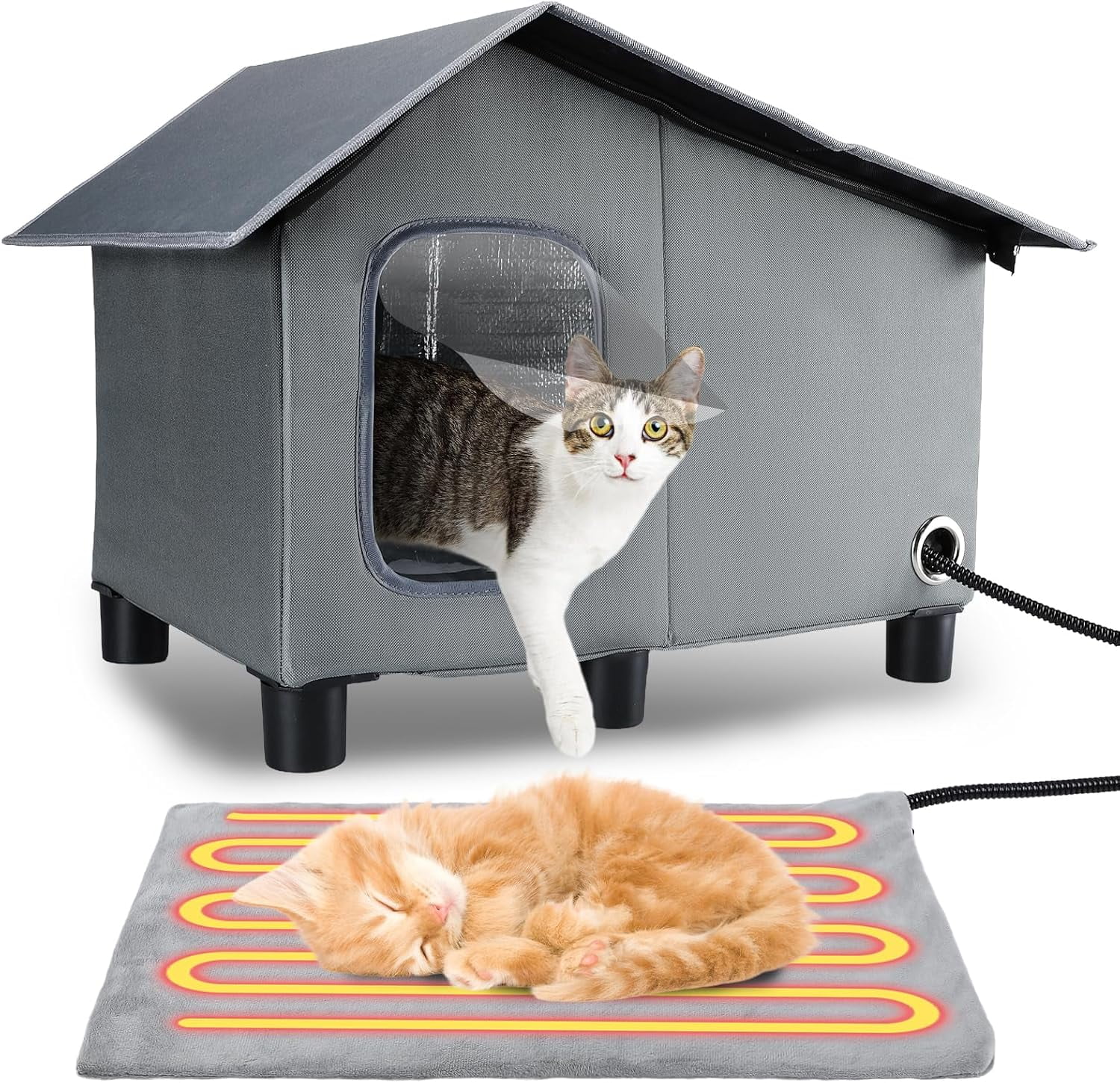 Heated Cat House for Outdoor Cats - Waterproof Weatherproof Elevated ...