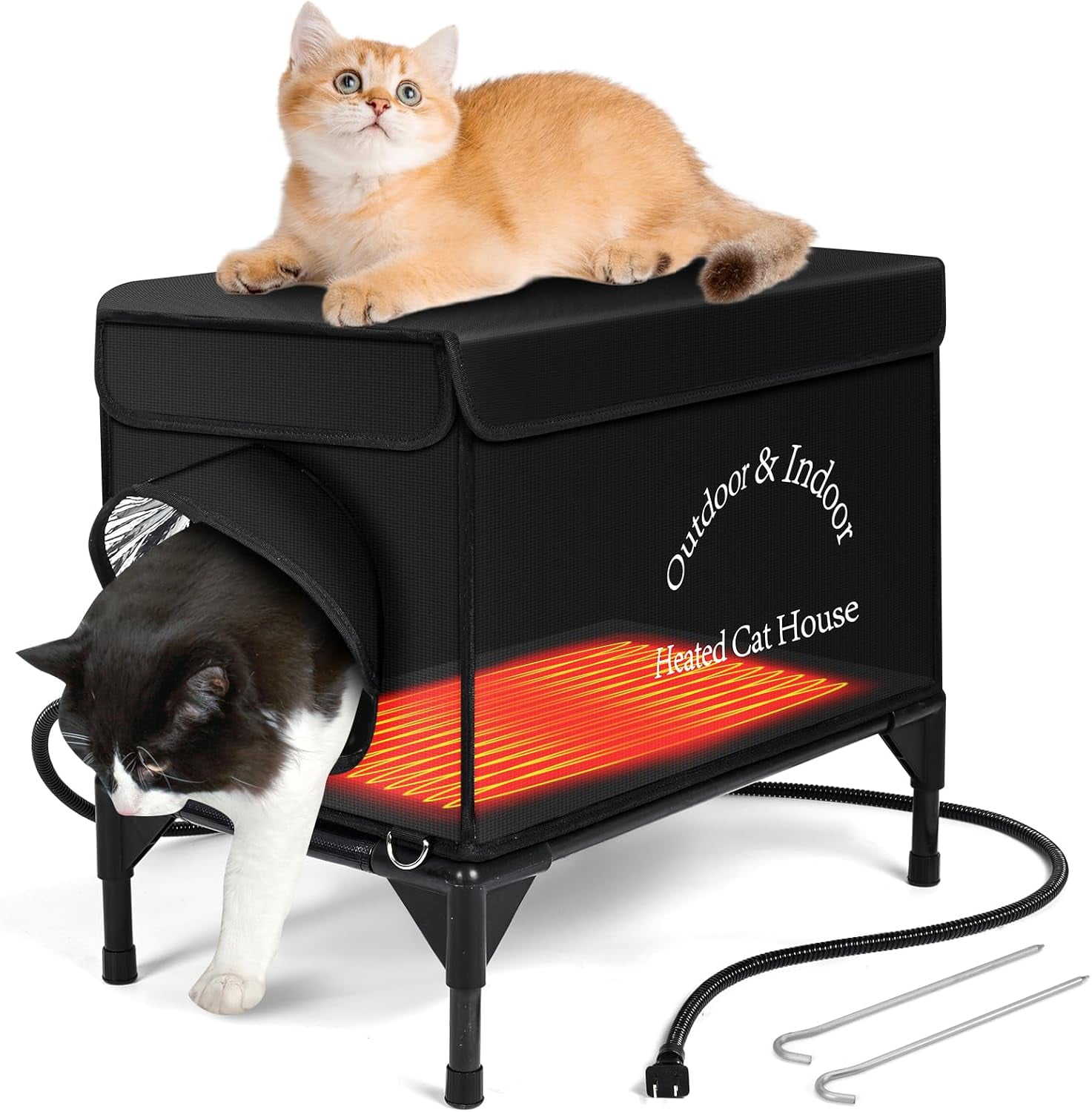 Heated Cat House for Outdoor Cats in Winter, Highly Elevated Base ...