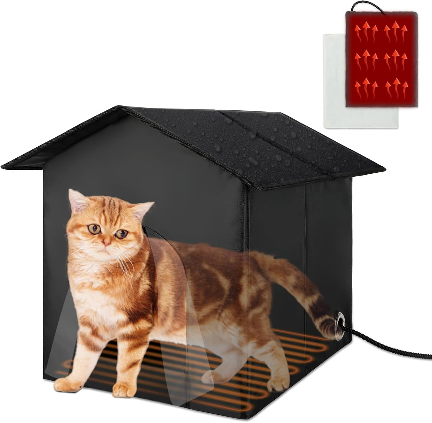 Heated Cat House for Outdoor Cats in Winter, Weatherproof Heated Feral ...