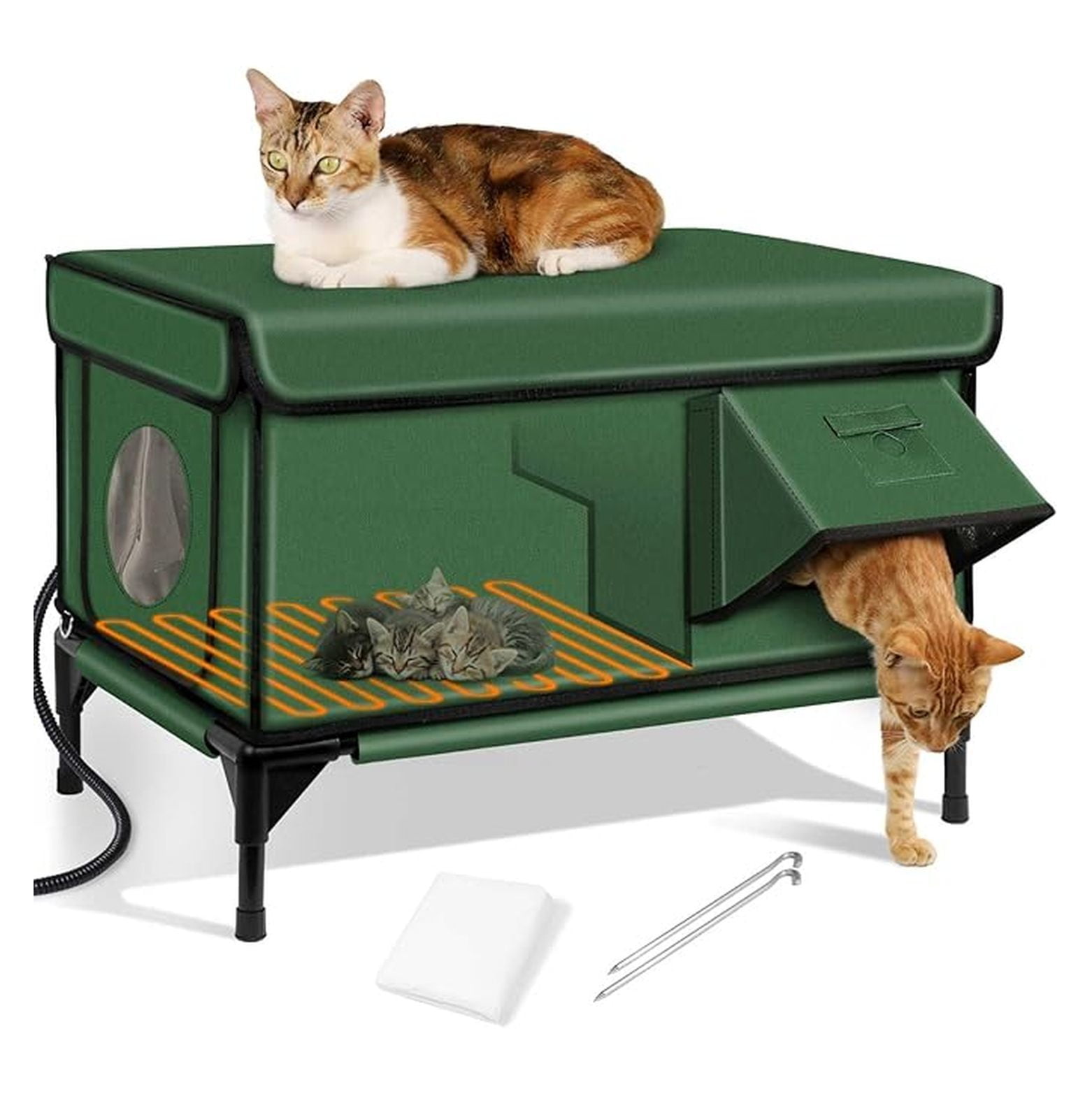 Heated Cat House Outdoor, Dual Camera Mounts, Weatherproof Cat Shelter ...