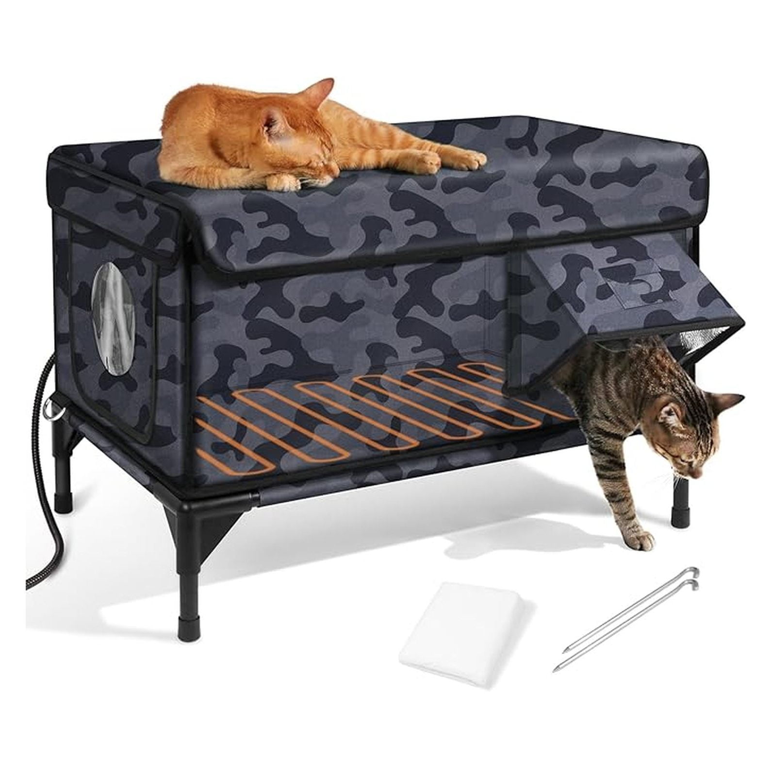 Heated Cat House Outdoor, Dual Camera Mounts, Weatherproof Cat Shelter ...