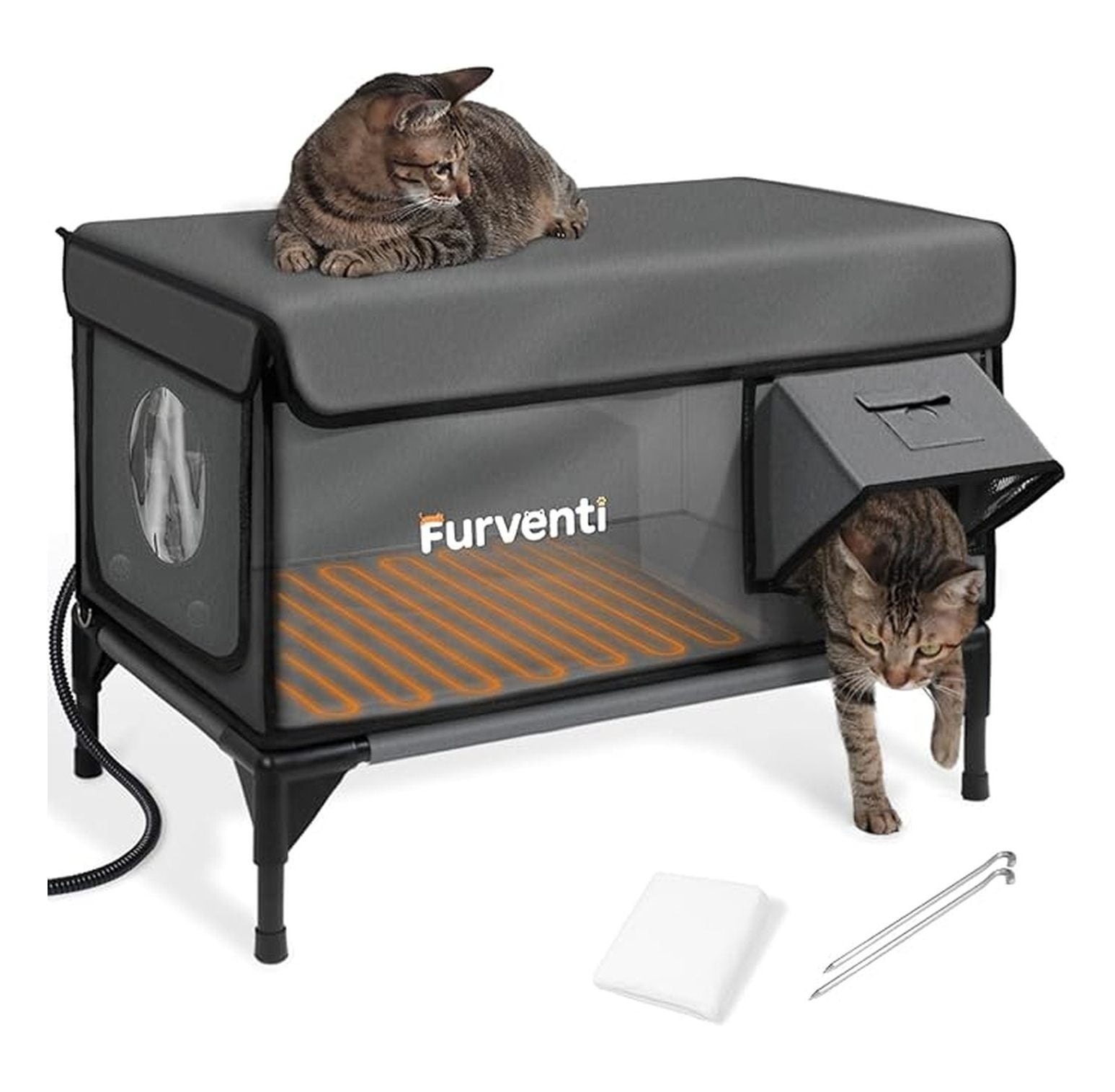 Heated Cat House Outdoor, Dual Camera Mounts, Weatherproof Cat Shelter ...