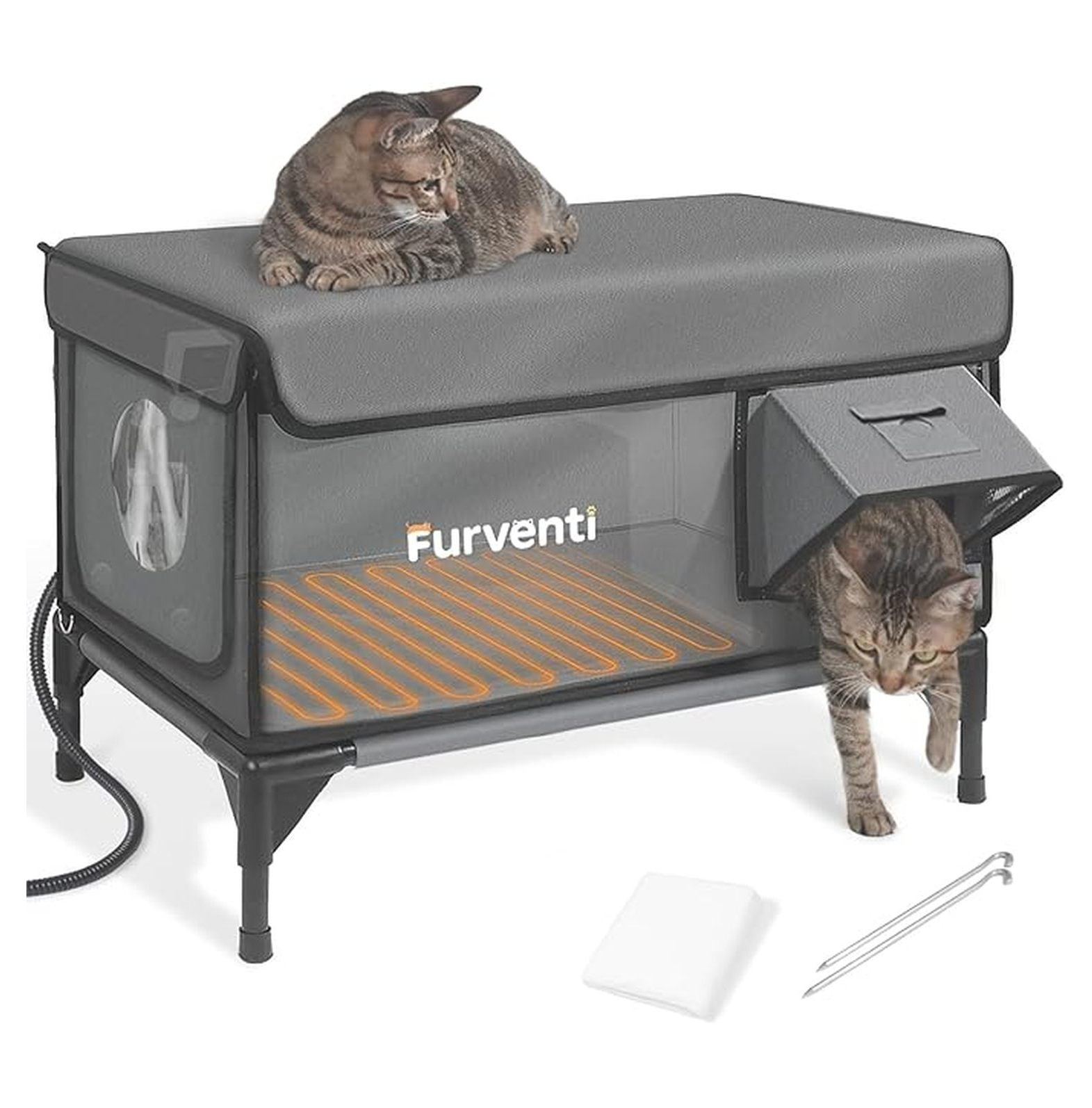 Heated Cat House Outdoor, Weatherproof Cat Shelter with Dual Camera ...