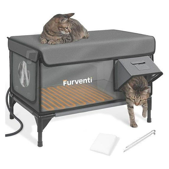 Heated Cat House Outdoor, Weatherproof Cat Shelter with Dual Camera ...