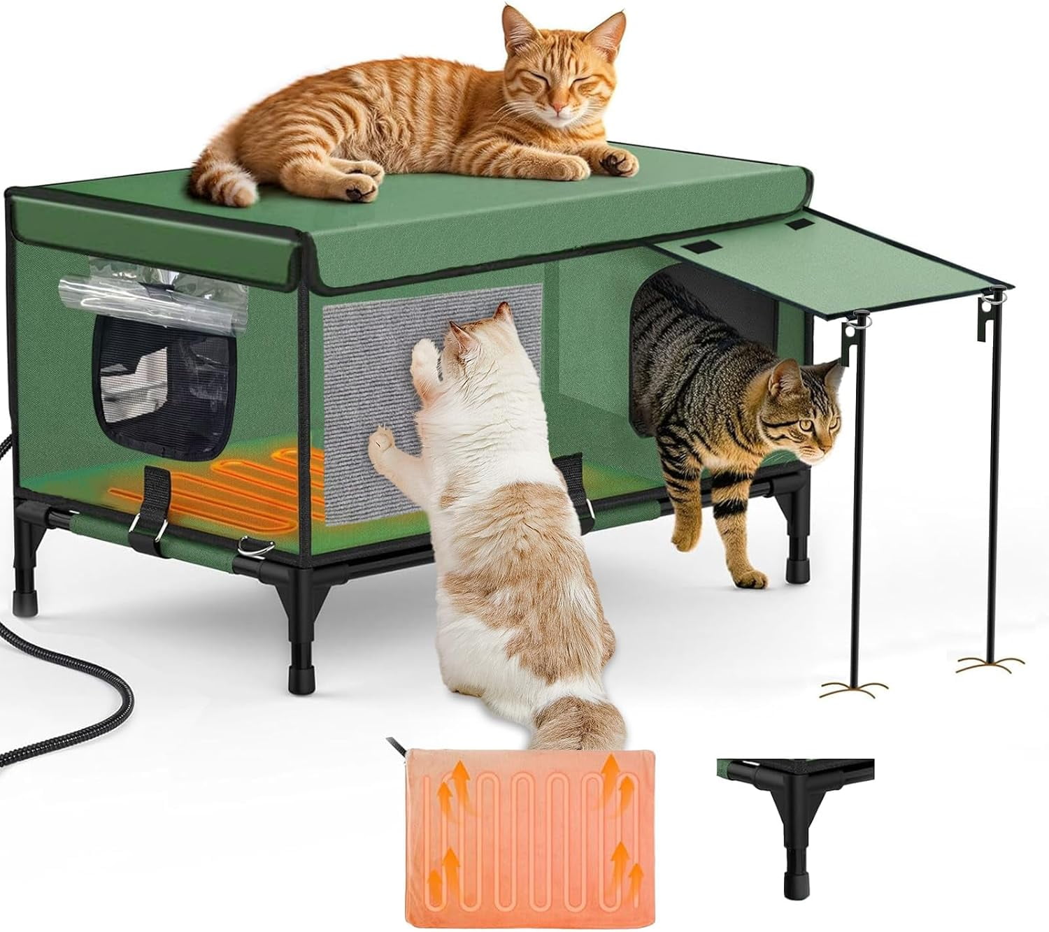 Heated Cat House for Outside with Escape Hatch, Insulated Outdoor Feral ...