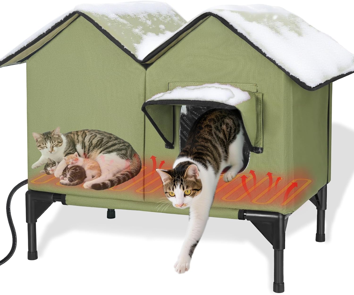 Heated Cat House for Outside Winter, Extra Large Heated Outdoor Cat ...