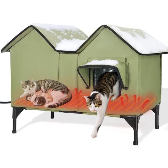Heated Cat House for Outside Winter, Extra Large Heated Outdoor Cat ...
