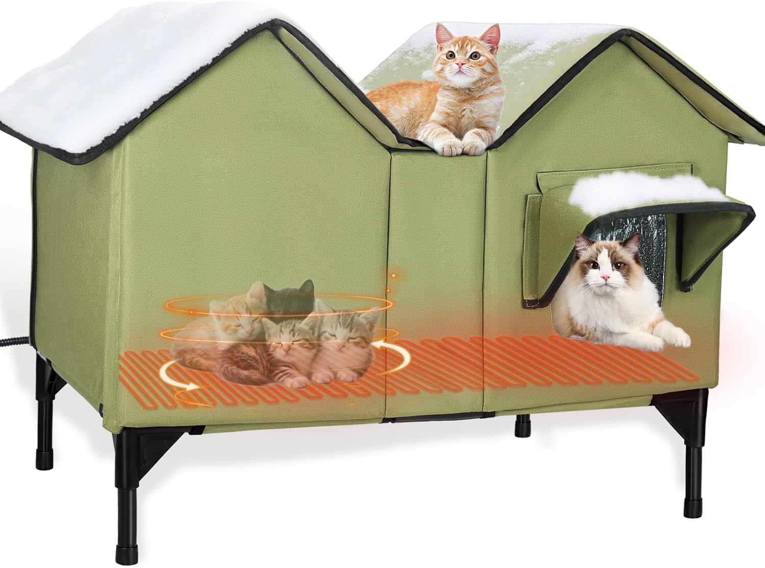 Heated Cat House for Outside Winter, Extra Large Heated Outdoor Cat ...