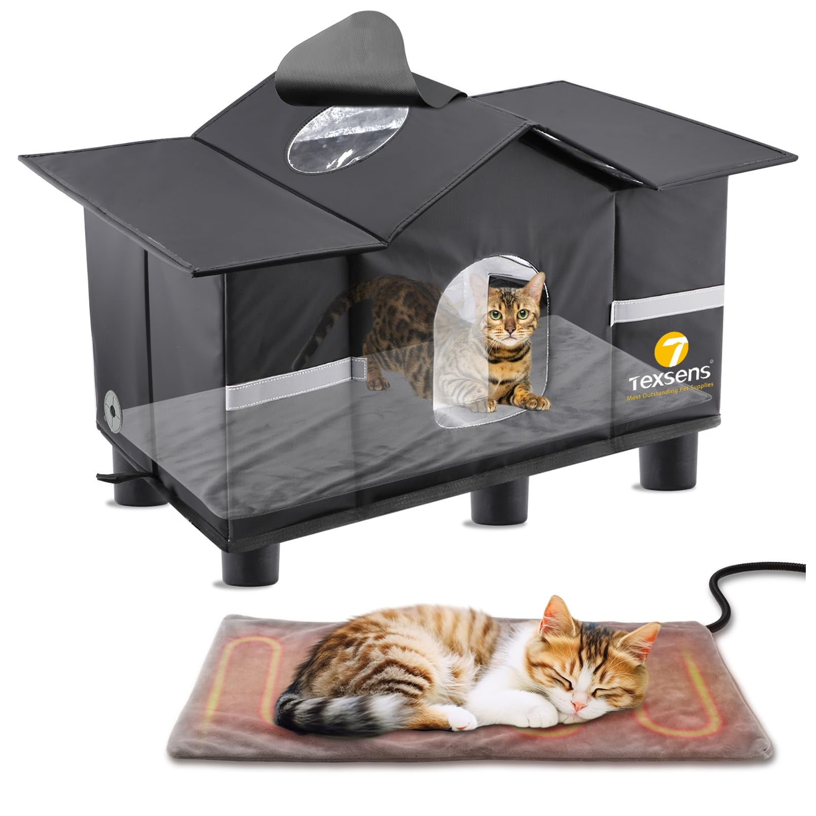 Heated Cat House for Outside Winter, Weatherproof Heated Cat Bed Kitty ...