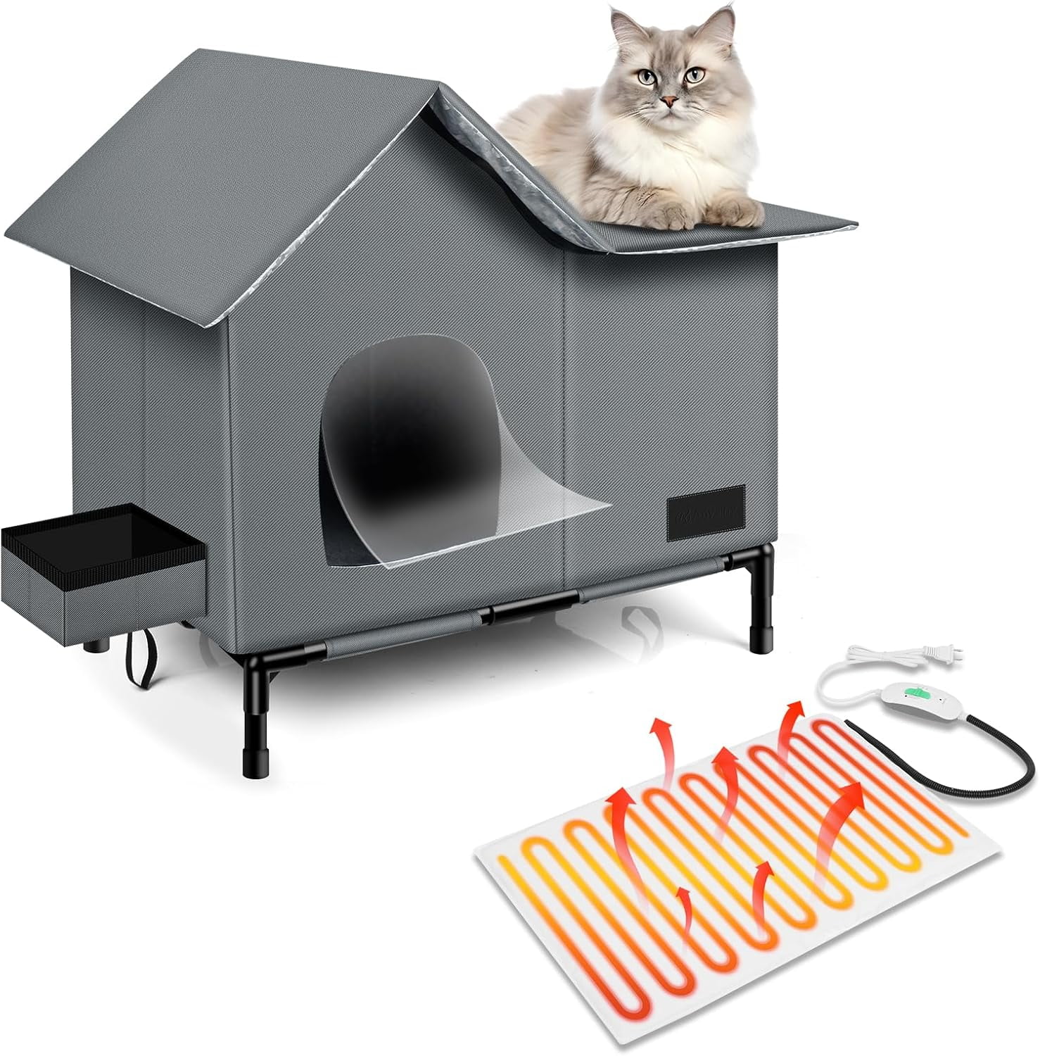 Heated Cat House,Removable Elevated Weatherproof Cat Houses for Outdoor ...