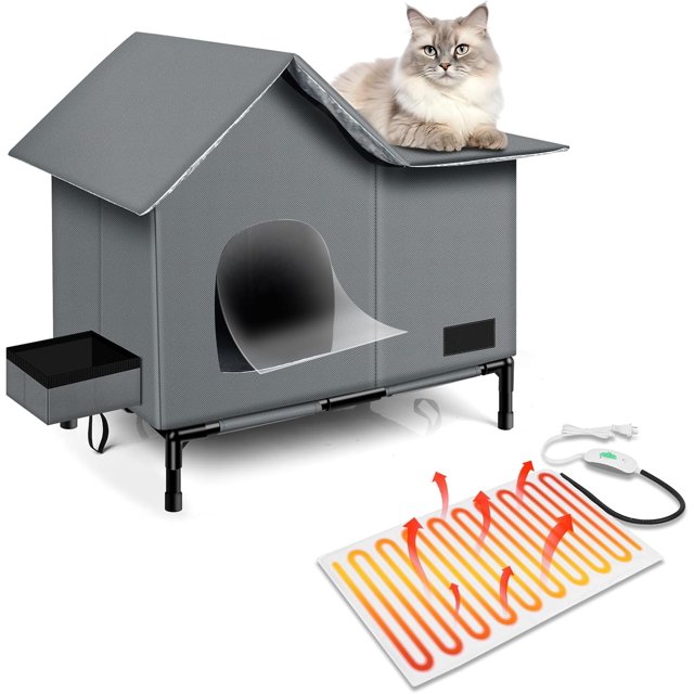 Heated Cat House,Removable Elevated Weatherproof Cat Houses for Outdoor ...