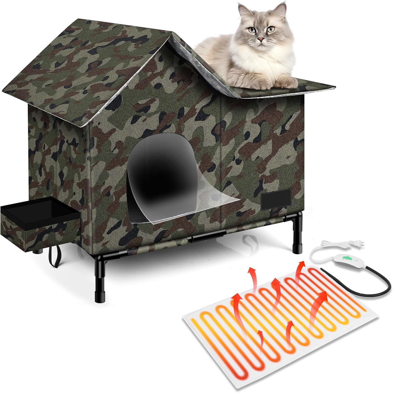 Heated Cat House,Removable Weatherproof Cat Houses for Outdoor Cats ...