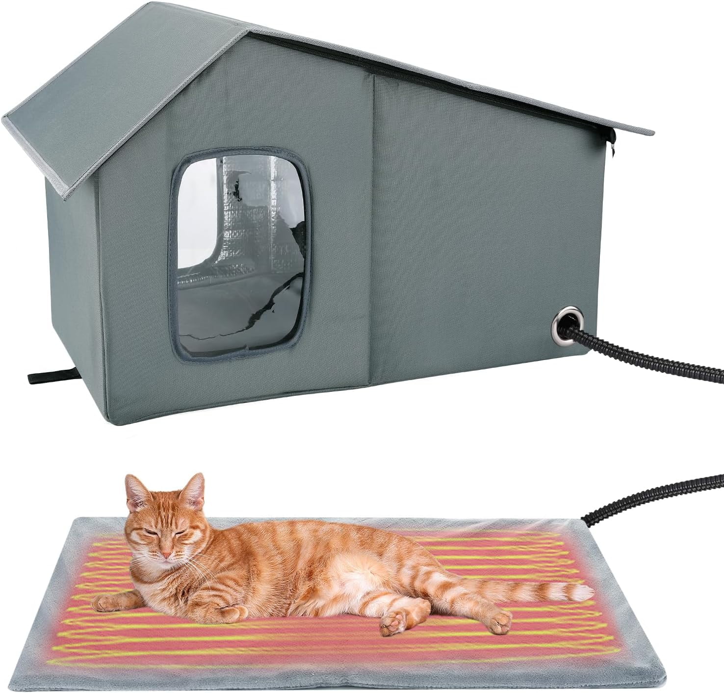 Heated Cat House - Waterproof Outdoor Cat Shelter for Winter with ...