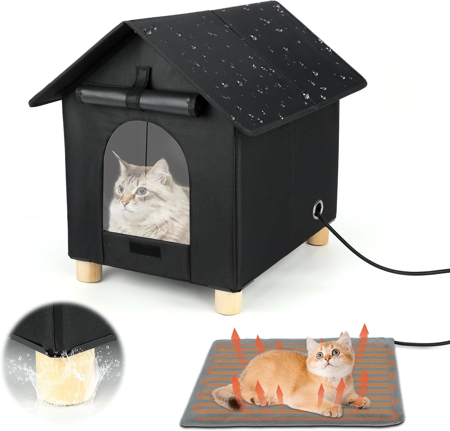 Heated Cat Houses for Outdoor Cats in Winter Waterproof, Elevated ...