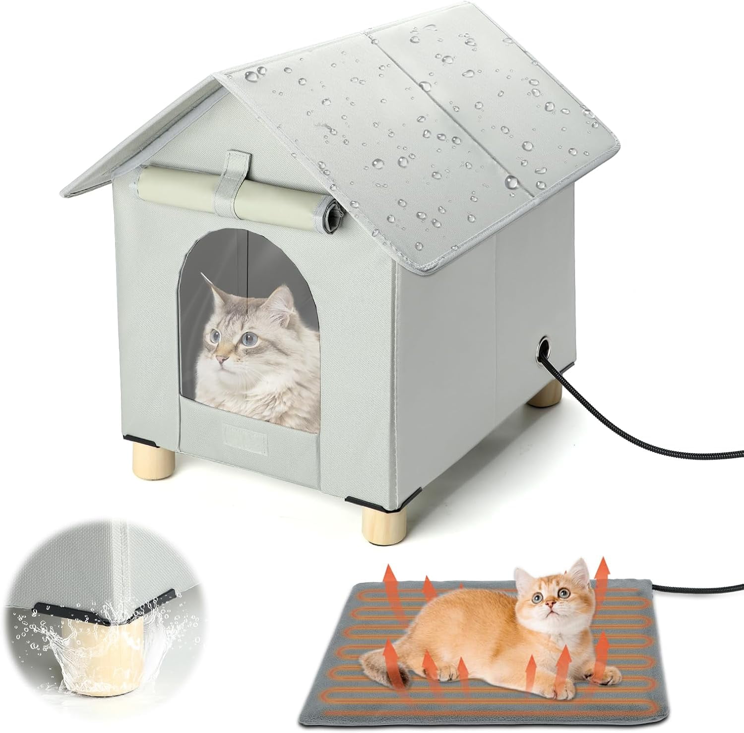 Heated Cat Houses for Outdoor Cats in Winter Waterproof, Elevated ...