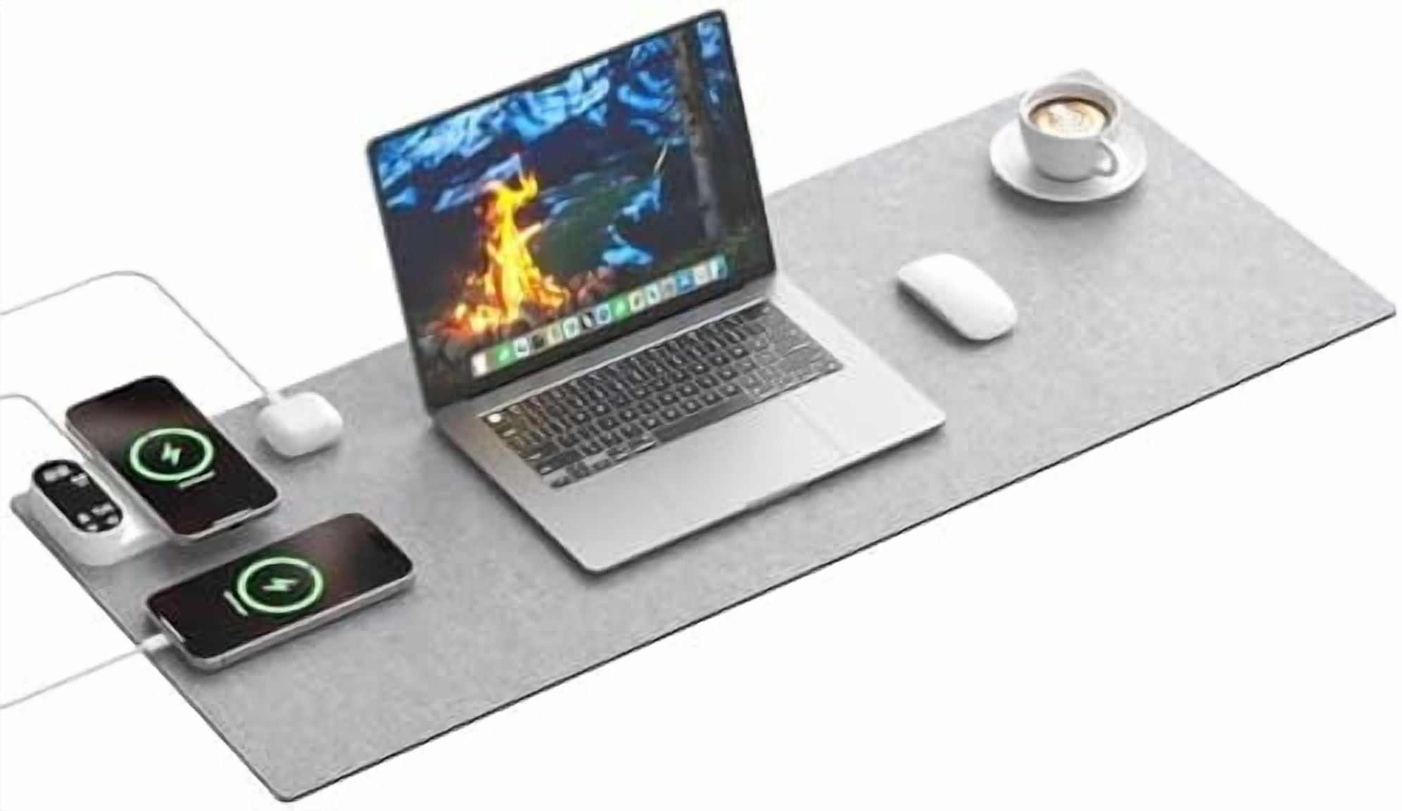 Heated Desk Pad with 3-in-1 Charging (15W Wireless + Type-C + USB-A ...