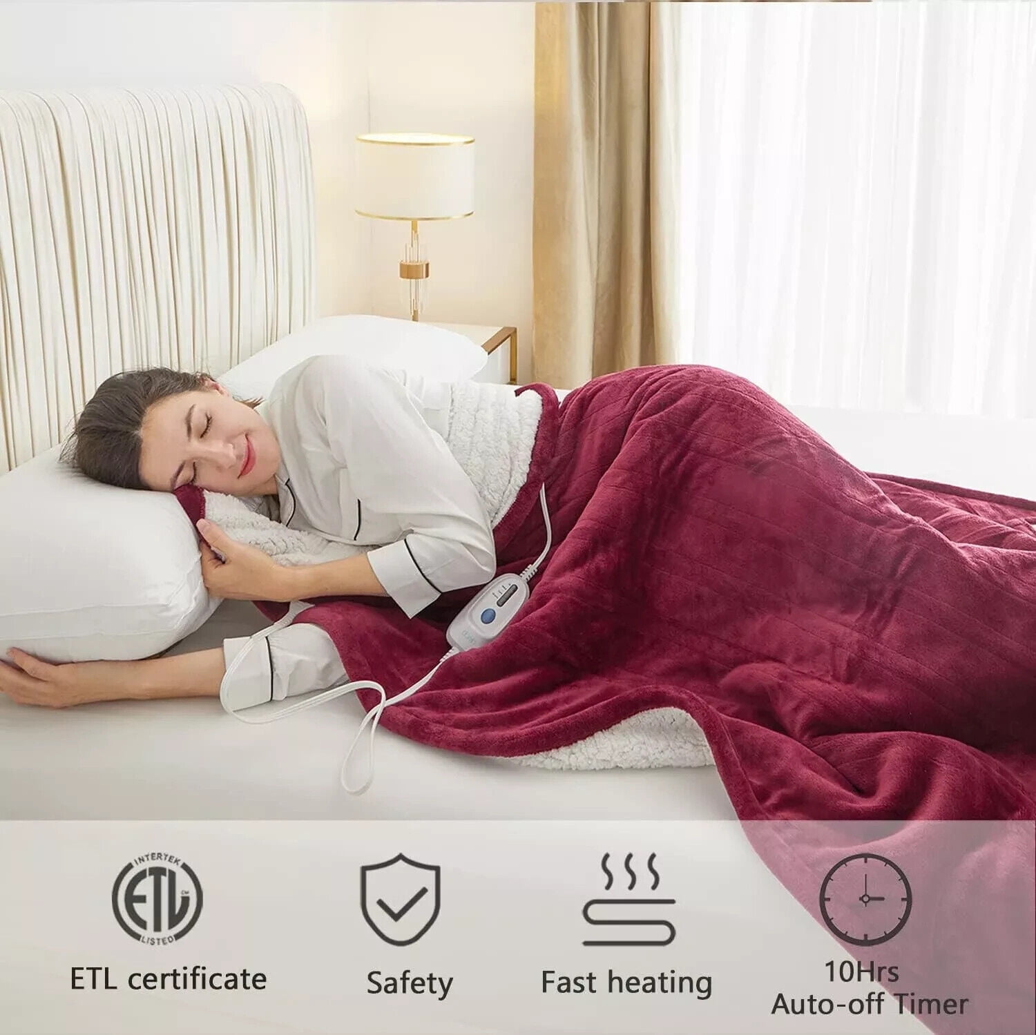 Heated Electric Blanket - 10hrs Timer Auto-Off &4 Heating -50''x60' RED ...