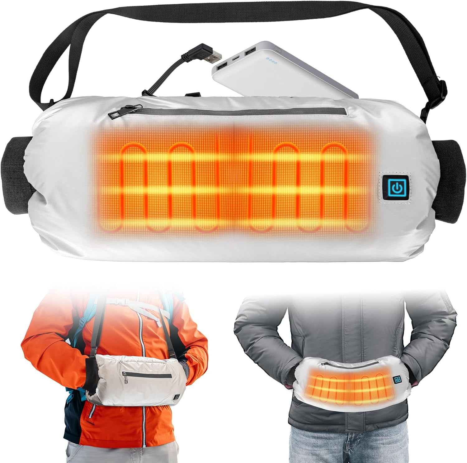 Heated Hand Warmer Pouch with 10000 mAh Rechargeable Battery, Up to 15 ...