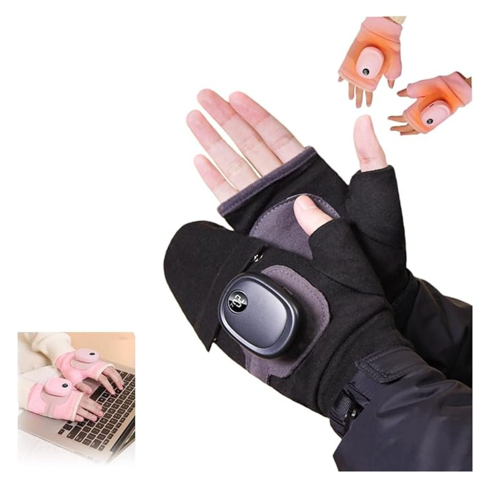 Heated Hand Warming Gloves, Upgraded Smart Thermostatic Electric Heated Fingerless Gloves ...