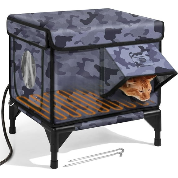 Heated House for Outside, Insulated Weatherproof Heated Outdoor House with Eaves & Escape Door ...