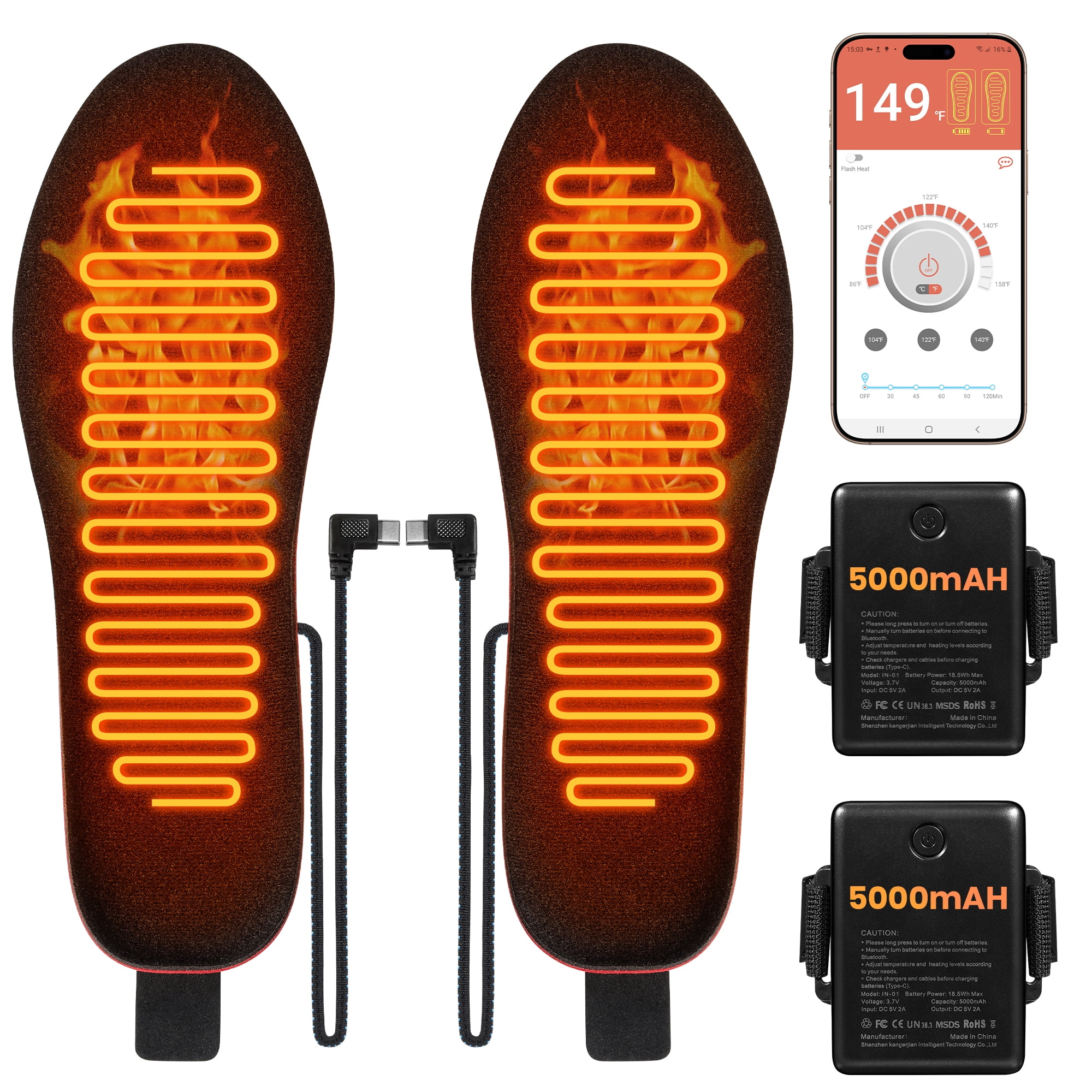 Heated Insoles for Men & Women, 5000mAh Rechargeable Foot Warmers with ...